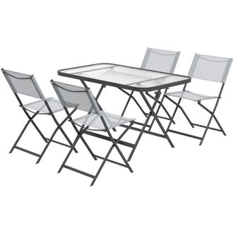 OUTSUNNY Ensemble table et chaise de jardin 5 pi&egrave;ces - 4 chaises pliantes en m&eacute;tal et polyester - Table en verre tremp&eacute; 120x70cm - Charge max 120kg