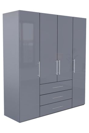 CARRYHOME Kleiderschrank, Anthrazit, Anthrazit Hochglanz, Holzwerkstoff, 7 F&auml;cher, 3 Schublade(n) Schubladen, 196x219x59 cm, in verschiedenen Gr&ouml;&szlig;en erh&auml;ltlich,