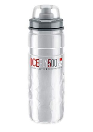 Elite Ice Fly Bidon Cyclisme 500ml Transparent Isotherme - Gourde V&eacute;lo Double Paroi Thermique Sans BPA - Pour Route VTT Gravel