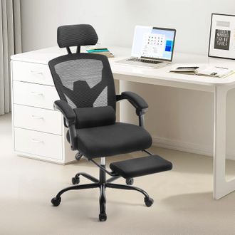 Generic Ergonomischer B&uuml;rostuhl mit hoher R&uuml;ckenlehne, Netzgewebe, Rollen, komfortabler Lendenwirbelst&uuml;tze und bequemen Armlehnen f&uuml;r Zuhause, Schlafzimmer, A