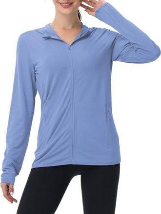 Generic T-shirt &agrave; capuche anti-UV pour femme - Manches longues - Fermeture &eacute;clair int&eacute;grale - Avec fermeture &eacute;clair - Avec poches - Veste dext&eacute;rieur, bleu cie