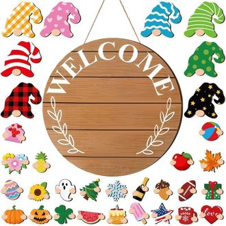Generico Auswechselbares Willkommensschild, wechselbare -Dekoration aus Holz, Weihnachtsdekoration f&uuml;r Zuhause, K&uuml;che, Wand, Winter, Herbst, Fies