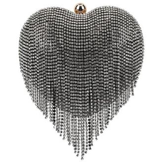 Garneck Paquet de Soir&eacute;e Femme Noir Orn&eacute; de Cristaux Pochette &Eacute;l&eacute;gante de Coeur Taille Moyenne pour Banquet Mariage et F&ecirc;te Accessoire Chic pour Tenue de Soir