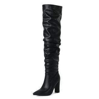 Generic Bottes d&eacute;quitation &agrave; talon haut pliss&eacute;es pour femme - &Agrave; enfiler au-dessus du genou - Bout pointu, Noir, 37.5 EU