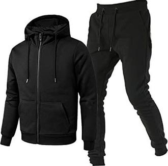 TONY BACKER Combinaison de sport pour homme en coton avec fermeture éclair complète à la maison, NOIR-63, XXL