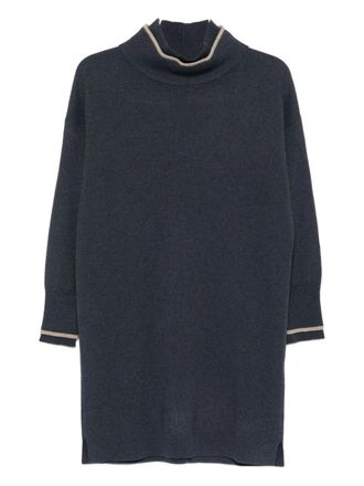 Brunello Cucinelli robe courte nervurée à col montant - Bleu