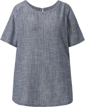 Ulla Popken Longbluse Bluse Leinenmix Streifen Rundhals Halbarm