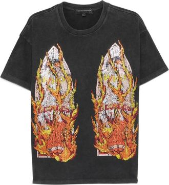 Who Decides War by Ev Bravado Homme, Tops, Noir, Taille: L Rhinestone Flame Glass Jersey