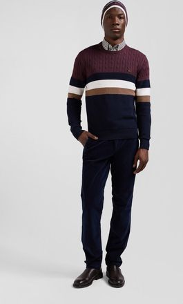 Eden Park Pull Col Rond En Maille Coton Fantaisie Bordeaux Coupe Regular