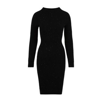 Hinnominate Kleid mit Pailletten- Rippstrick und Stehkragen - - Dresses - Damen - Schwarzk - S