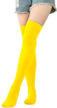 Generic Chaussettes longues pour femme - Couleur pure - Chaussettes hautes au-dessus du genou - Chaussettes chaudes pour festival, No&euml;l, jaune, Taille unique
