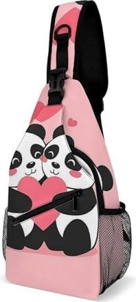 Generic Sacoche Tactique Couple damoureux mignons et dr&ocirc;les, pandas roses Polyester Sac De Poitrine Durable Sling Sac &agrave; Dos pour Randonn&eacute;e Femme Cyclisme