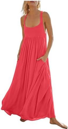 Generic Robe amincissante 2026 &agrave; taille mince en mousseline de soie &agrave; suspendre pour femme, robe d&eacute;t&eacute; smock&eacute;e ample avec fente lat&eacute;rale, robe de plage fluide 