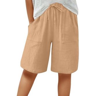Generic Pantalons de Jogging Hommes Pantalons Shorts pour Femmes Longueur Genou Lin Jambe Large Taille Haute Pantalon de Plage / &Eacute;t&eacute; Casual Vacances, kaki, 3X