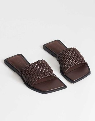 Topshop Eve - Sandales plates tress&eacute;es - Chocolat-Blanc
