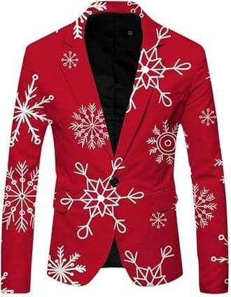Generic Blazer de Noël formel pour homme, motif flocon de neige imprimé en 3D, veste de style smoking noir pour fêtes de Noël, mariages et célébrations dhiver