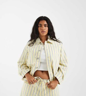 Pieces Pieces Curve - Veste en jean densemble &agrave; rayures - Jaune et bleu