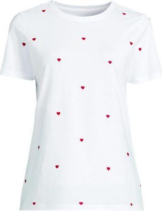 Lands End Supima Kurzarm-Shirt mit rundem Ausschnitt, Damen, Gr&ouml;&szlig;e:44-46 regular, Wei&szlig;, Baumwolle, by Lands End