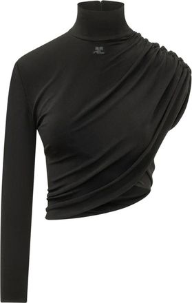 Courr&egrave;ges Femme, Tops, Noir, Taille: 38 FR Haut asym&eacute;trique en jersey