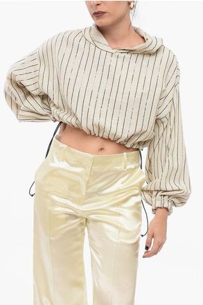 The Mannei Linen Blend Hooded Top With Sequined Stripes size 38