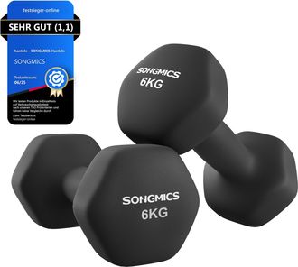 Songmics Hanteln, 2er Set, 2 x 6 kg, Hantelset, Kurzhanteln, Hexagon, Neopren-Beschichtung, Krafttraining, Workout, Fitnesstraining, für Zuhause, tintenschwarz