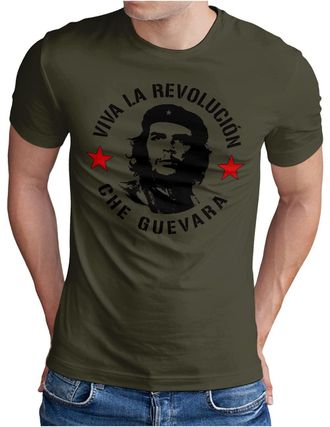 OM3 Che Guevara T-Shirt - Herren - Viva La Revolucion Guerilla K&auml;mpfer - Oliv, XXL