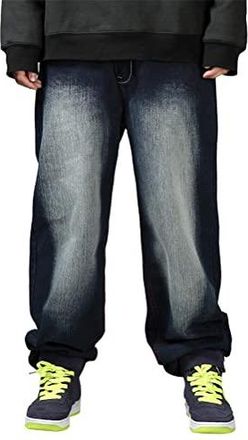 ORANDESIGNE Homme Hip Hop Jeans Style Hipster Graffitis Impression Baggy Jeans Urbain Skate Denim Pantalons Lâche Fit Jambe Droite Cargo Pantalon Rétro Broderie Y