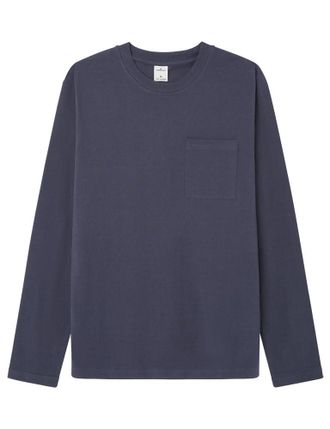 Springfield Herren Long-Sleeved piqué with Pocket T-Shirt, Dark_Blue, L