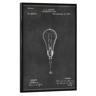artboxONE Poster mit schwarzem Rahmen 75x50 cm Schwarzwei&szlig; Edison Gl&uuml;hbirne - Bild Edison Gl&uuml;hbirne patent