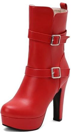 Generic Bottes Mi-Mollet &agrave; Fermeture &Eacute;clair Plateforme Gros Talon Bloc Zip Lat&eacute;ral Bottes Confortables pour Trajet Quotidien et Sorties D&eacute;contract&eacute;es en Ville