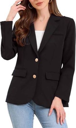 Allegra K Blazer Décontracté Femme Manches Longues Veste de Travail à Simple Boutonnage et à Revers Crantés Noir S