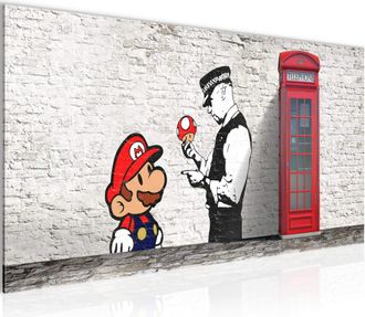 Runa Art Wandbild Mario And Cop 1 Teilig 100 x 40 cm Modern Bild auf Vlies Leinwand Graffiti Street Art Jugendzimmer Wohnzimmer Grau Bunt 032912c