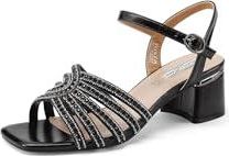 Queen Helena Sandales élégantes avec strass à talons bas pour femme ZM9962, Noir, 39 EU