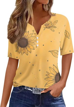 Generic Damen Kurzarm Bluse Sommer Blusen Elegant Tshirt Große Größen Shirts Oversize Tunika Orange