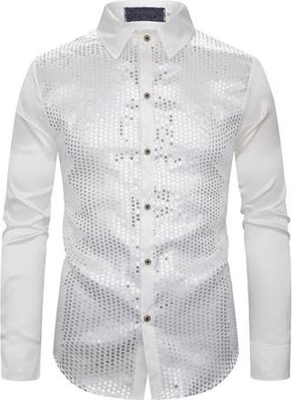 Generic Costume de carnaval allemand pour homme comme chemise de danse paillet&eacute;e avec gaufrage &agrave; chaud professionnel pour les f&ecirc;tes festives, argent&eacute;, XXL