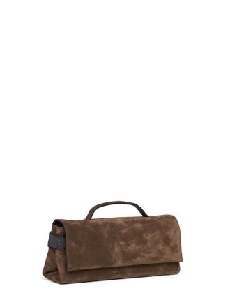 Brunello Cucinelli Womens Top-Handle Clutch Bag Caramel Brown Leather Handbags Hand
