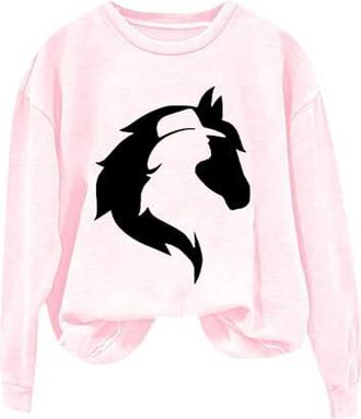 Generic Lightweitht Sweats à capuche pour femme Col rond Manches longues Imprimé cheval et silhouette Sans chapeau, RD1., L