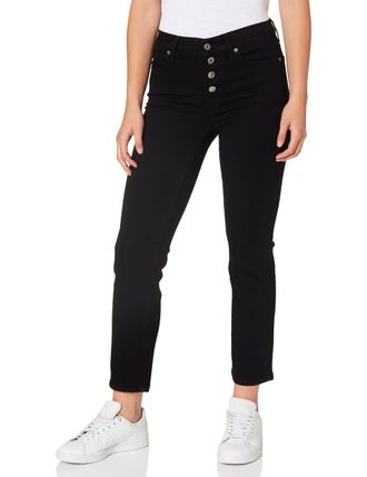 7 For All Mankind Damen The Straight Crop Bair Rinsed Black With Exposed Buttons Jeans, Black, 23W 30L EU