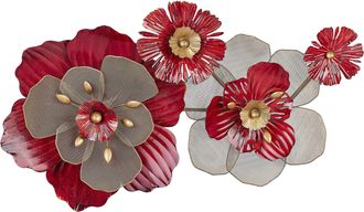 Beliani Wanddekoration Blumen Metall rot/gold einteilig handgemacht Modern Scandium