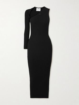 Courr&egrave;ges Asymmetrisches Maxikleid Aus Rippstrick - Schwarz