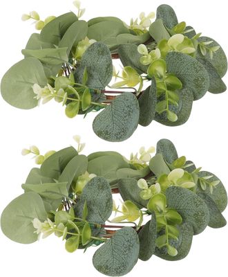 BESPORTBLE 2 Stück Kerzenringe Eukalyptus Kranz Klein: 25 cm Künstliche Eukalyptusblätter Kranz Kerzenringe Stumpenkerzenhalter für Herbst Weihnachten Hochzeit H