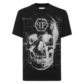 Philipp Plein Rundhals-T-Shirt Skull Strass - - Tops - Herren - Schwarzk - 3XL