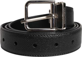 Dolce & Gabbana Calf Leather with Silver Buckle Belt - Black
