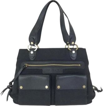 Bulgari Pre-owned Logo Mania Maxi Lettere Canvas Leather Tote Bag - Femme - Pre-owned - Noir - Taille: ONE Size