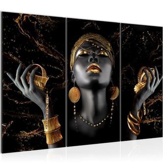 Runa Art African Beauty Peinture Tableau Salon XXL Noir Or Beauty 120 x 80 cm 3 Parties Decoration Murale 045431b