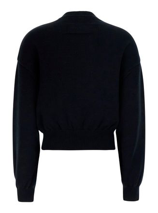 Givenchy Womens Crew Neck Sweater With Front Embroidery Black Wool Cotton Tops Top