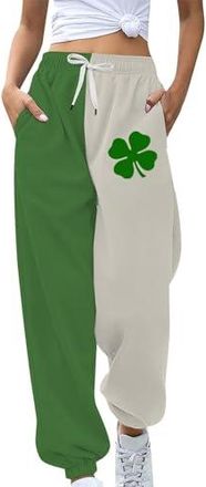 Generic HUIFUAO Pantalon de surv&ecirc;tement de la Saint-Patrick pour femme, pantalon de jogging tr&egrave;fle dr&ocirc;le, costume irlandais de la St Paddys, pantalon de tr&egrave;fl
