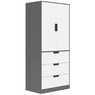HOMCOM Kleiderschrank mit 2 sanft schlie&szlig;enden T&uuml;ren, 3 Schubladen und H&auml;ngeleiste, Kleiderschrank, Ankleidezimmer, moderner Stil, f&uuml;r Schlafzimmer, 80 x 50 