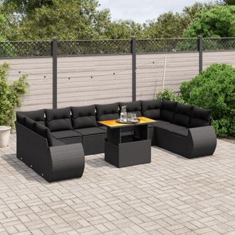 vidaXL Vidaxl - Salon de jardin 11 pcs avec coussins noir r&eacute;sine tress&eacute;e
