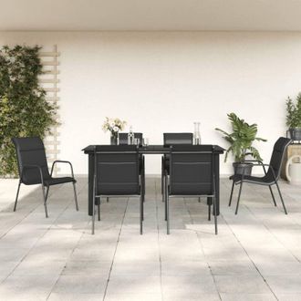 vidaXL 7-tlg. Garten-Essgruppe Schwarz Stahl und Textilene - Vidaxl